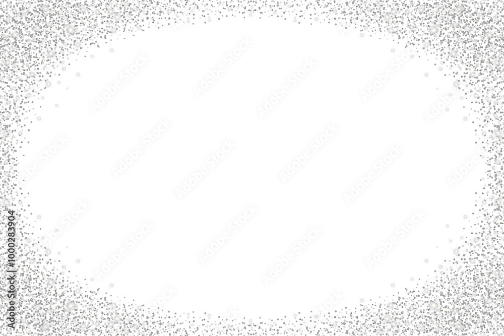 Luxury silver dust magic glitter border frame isolated on transparent background. Rectangle ...