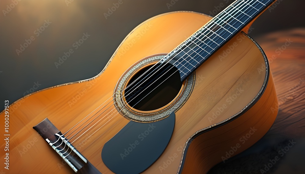 Elegant classical guitar in warm tones showcased in a realistic studio ...