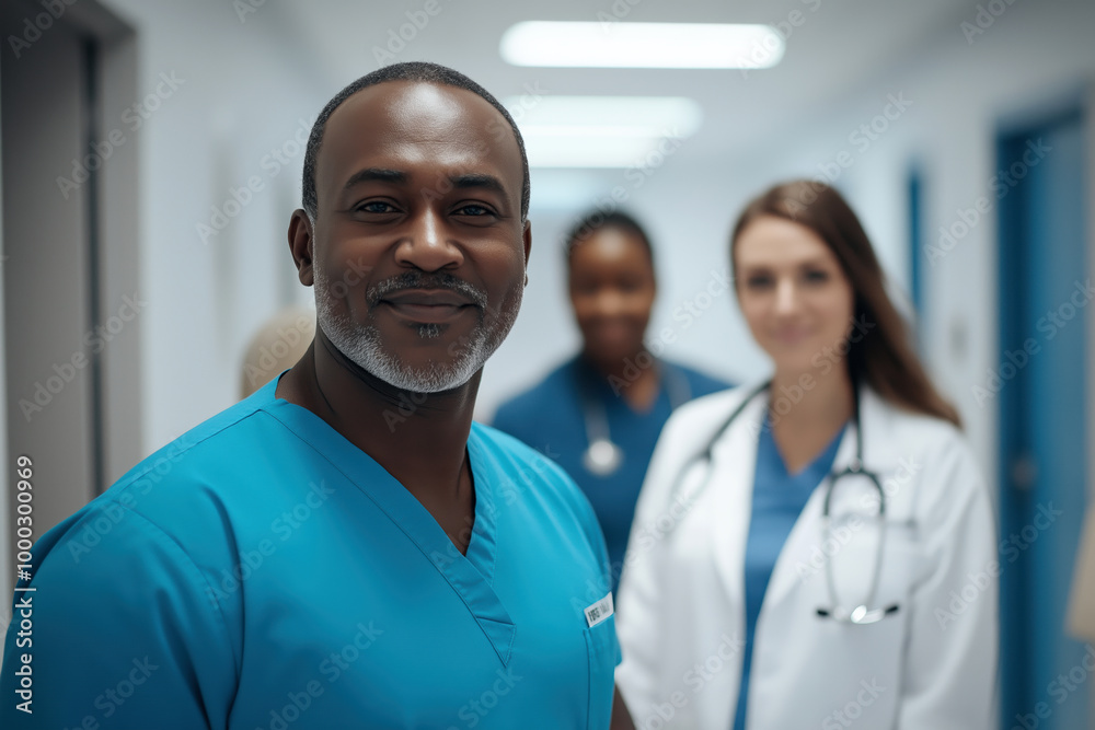Medical Team, Confident Medical Team Standing in Hospital Corridor. Teamwork, diversity ...