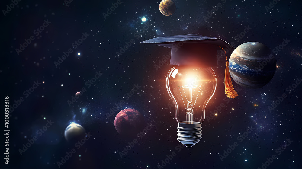 Astronomy and space a light bulb with a graduation cap, with stars and ...