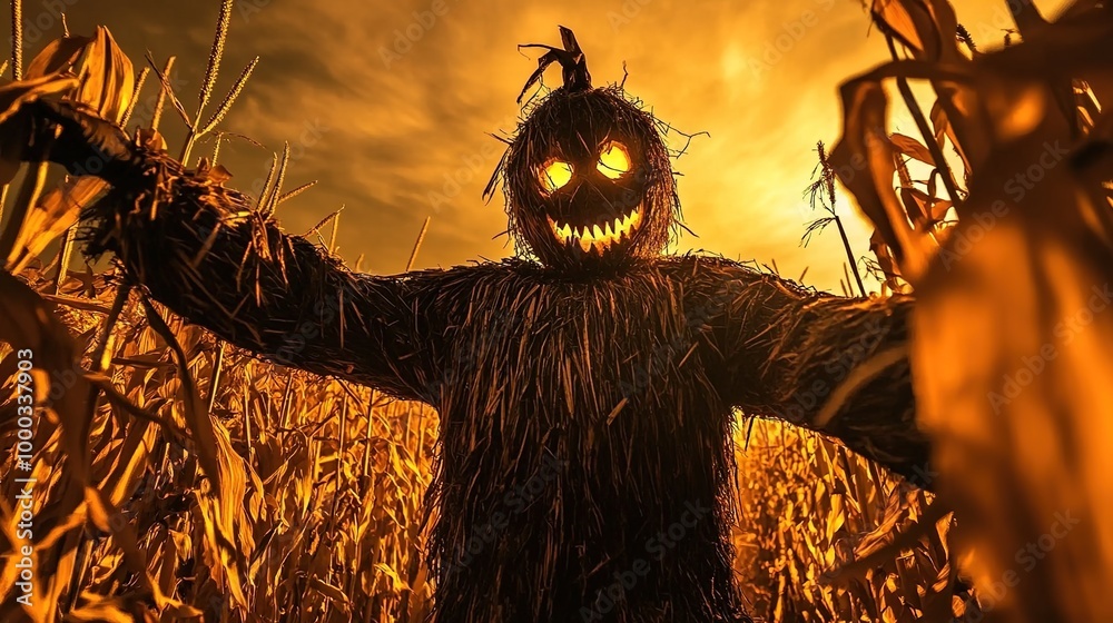 Scary Halloween event featuring a scarecrow in a corn maze at a haunted ...