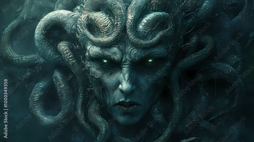 The classic depiction of the head of the gorgon medusa from ancient ...