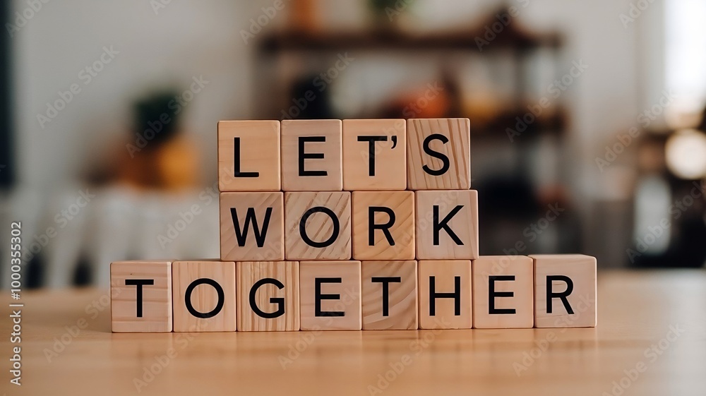 Motivational composition with wooden blocks arranged to spell out the ...