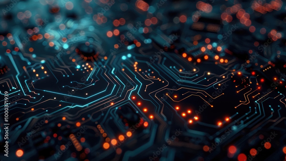 Abstract picture chip on complex circuit with digital technology style ...