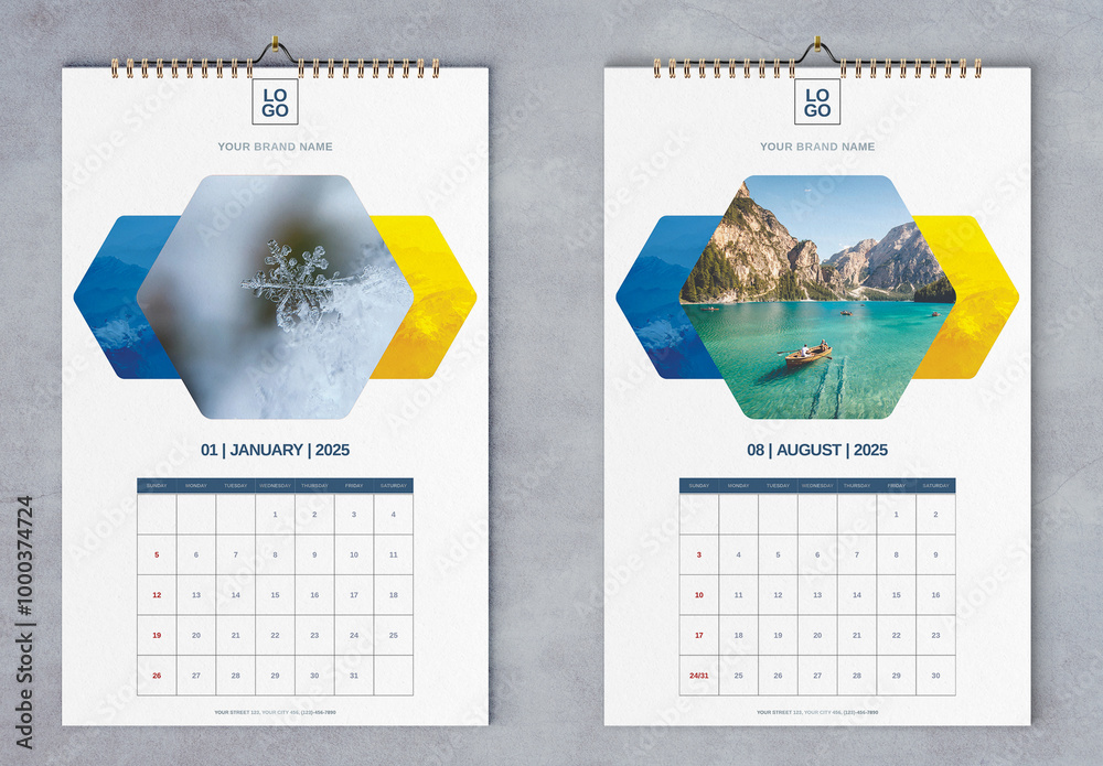 Seasonal Style Wall Calendar 2025 Layout Stock Template | Adobe Stock