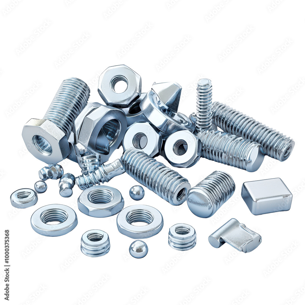 Assorted metal fasteners, including screws, nuts, and bolts isolated on ...