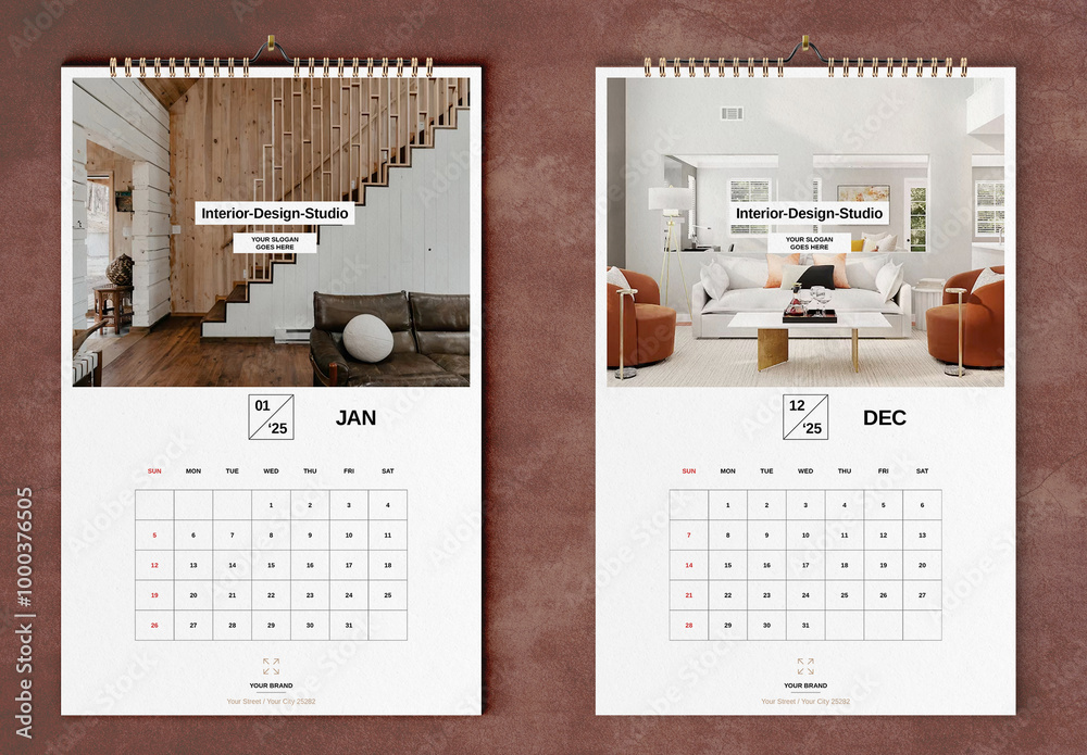 Cinnamon Interior Design Style Wall Calendar 2025 Layout Stock Template ...