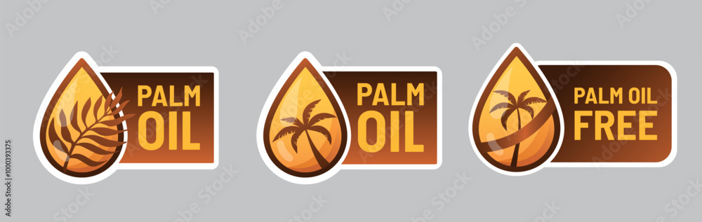 Palm oil and Palm oil Free labels concept. Silhouette of a tropical ...