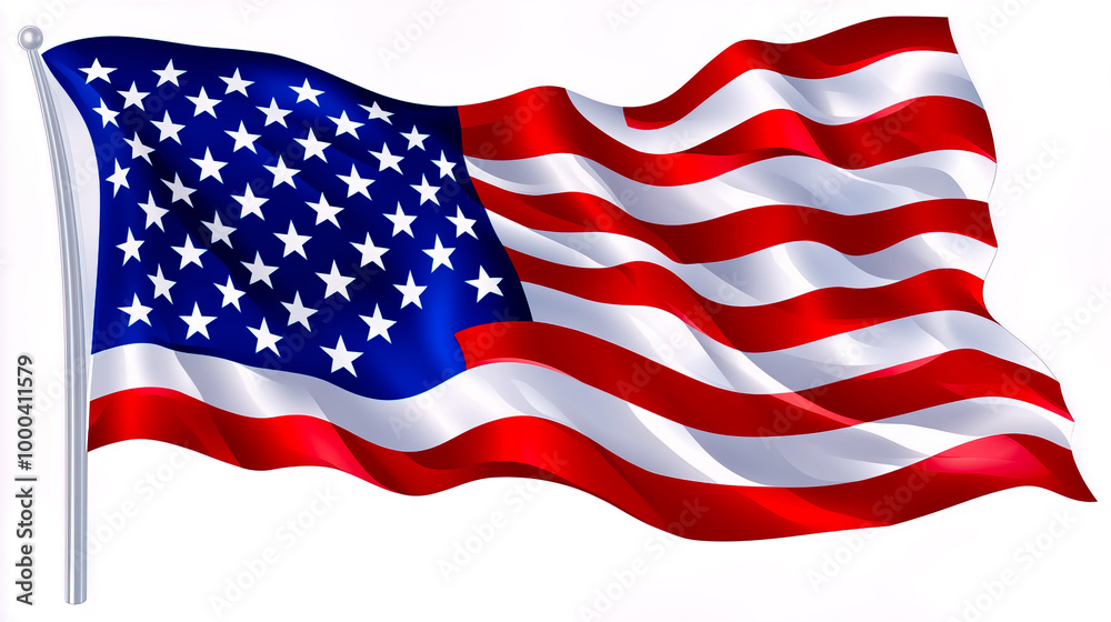 The flag is depicted with its iconic red and white stripes and blue ...