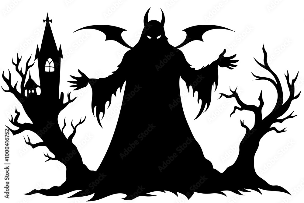 Evil spirit silhouette. Halloween dark night devil, nightmare demon or ...