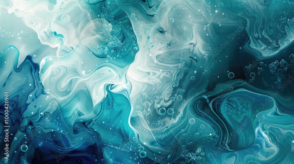 Abstract underwater blue color liquid wave flow express energetic ...