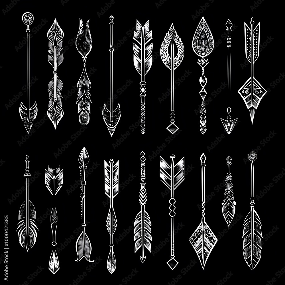 Vibrant collection of intricately designed arrows showcasing a spectrum ...