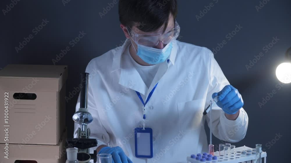 Health care worker with blood test tubes in clinical laboratory ...