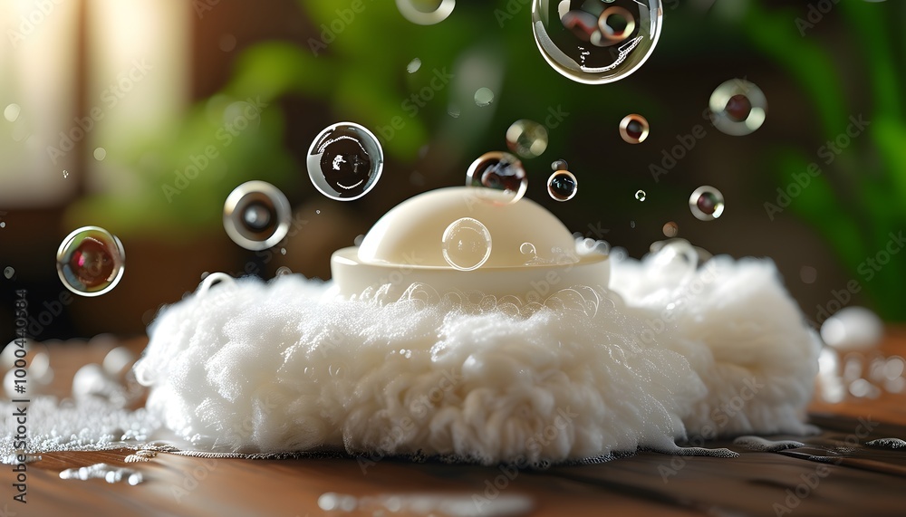 Hygienic close-up of hands washing with soft white cloth and soap ...