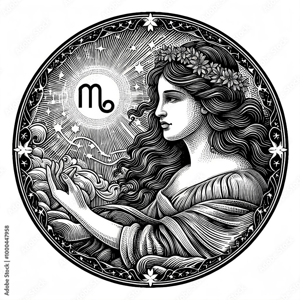 Virgo (Virgin) Symbol Iconic Zodiac, generative AI Stock Illustration ...
