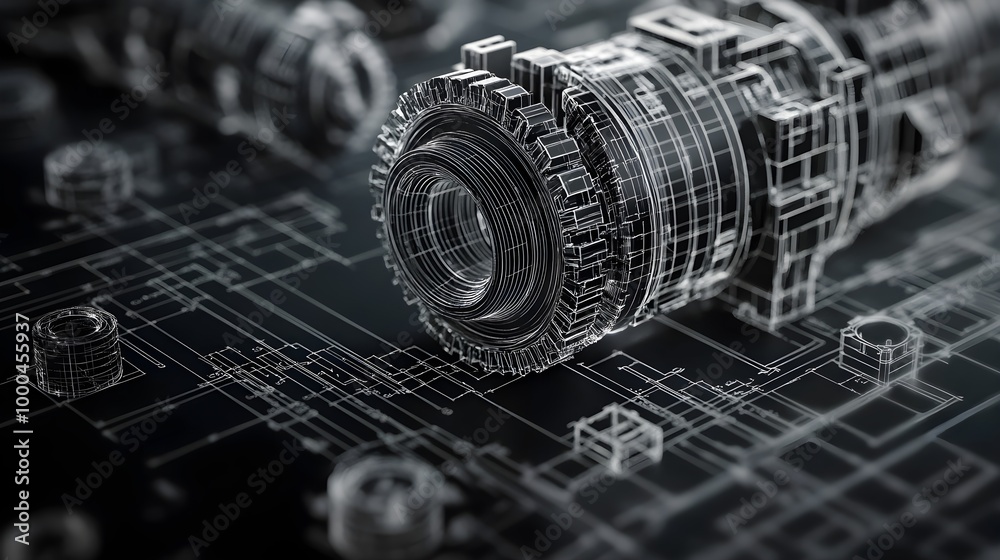 Mechanical jet engine design schematics featured in high-quality ...