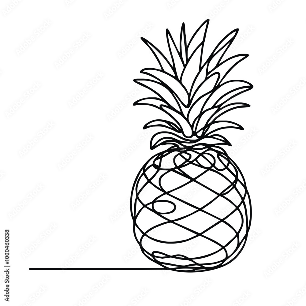 Pineapple. Icon. Vector drawing. One-line drawing. A simple drawing ...