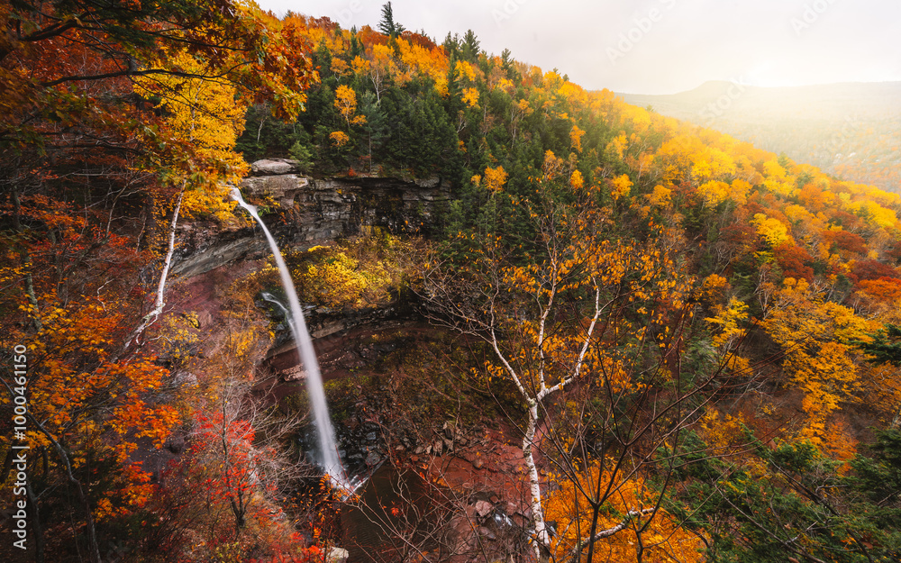 Kaaterskill Falls Beautiful Autumn Fall Foliage Waterfall in New York ...