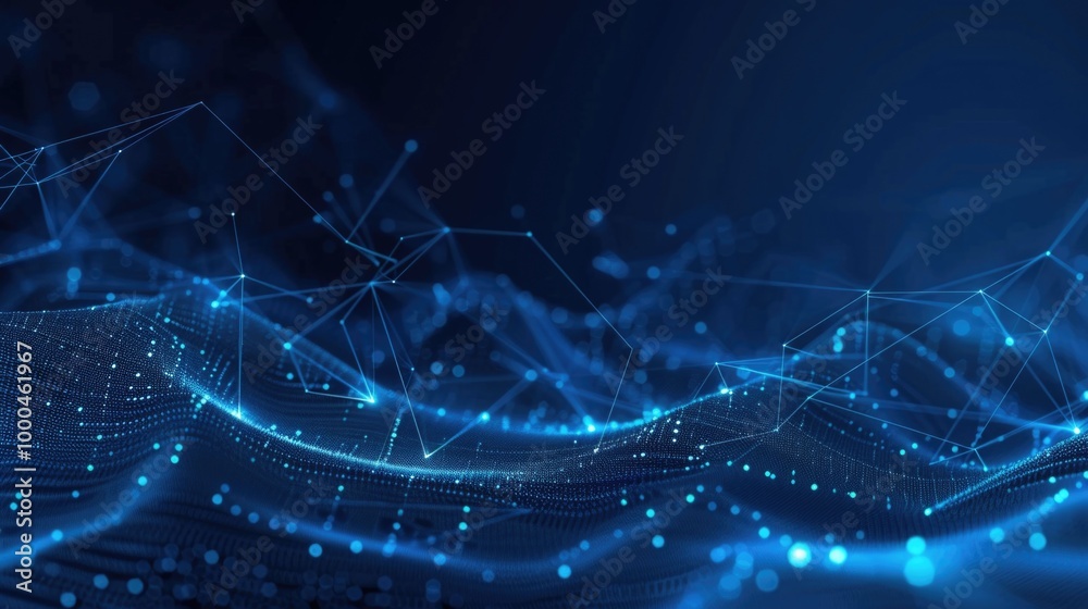 Abstract blue digital network background with lines and nodes ...