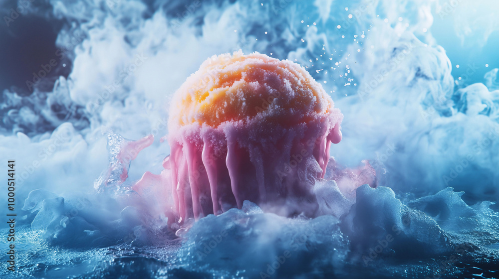 Liquid nitrogen molecular gastronomy with frozen pink ice ball and ...