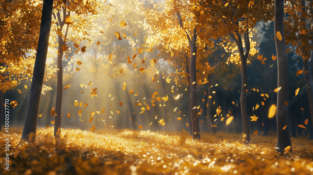 A fantasy forest with hyper-realistic trees in perpetual autumn, their ...