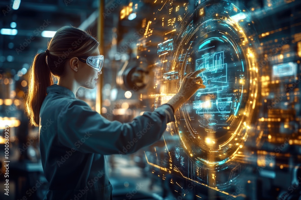 Very realistic and photographic photo of an engineer engaging with a ...