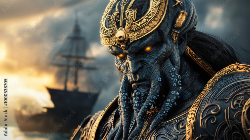 Regal Alien Pirate with Tentacles and Golden Armor - Sci-Fi Fantasy ...