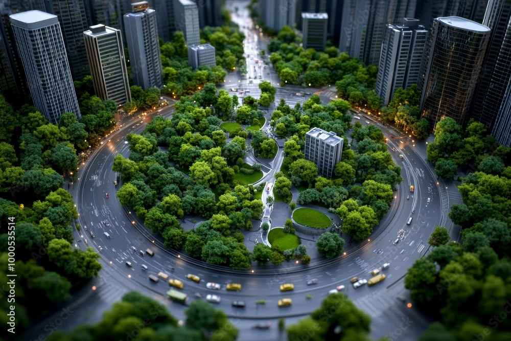 3D digital model of a modern city, with realistic streets, skyscrapers ...