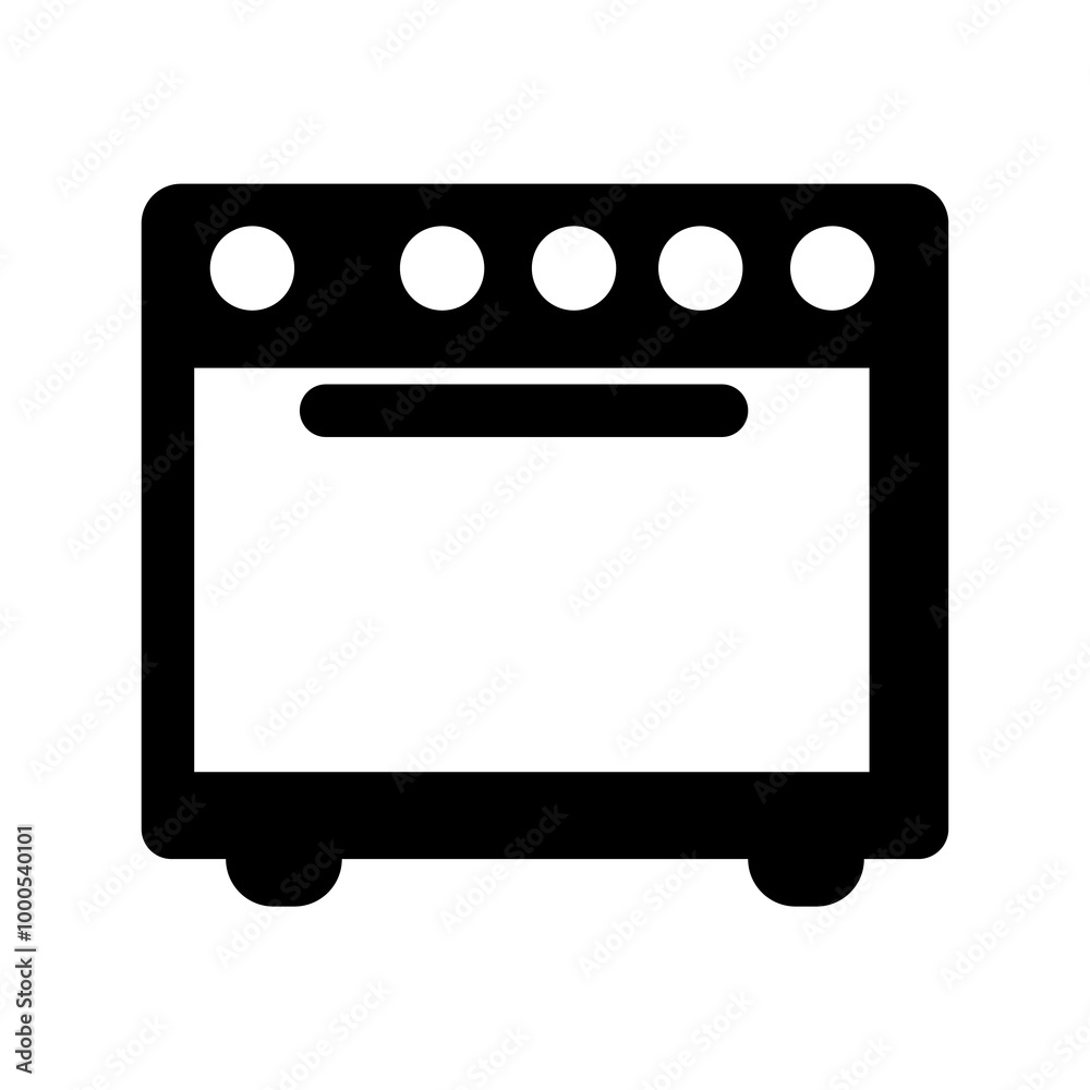 Oven icon with geometric lines, four circular knobs, minimalist black ...