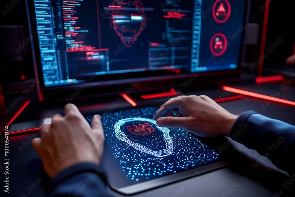 Futuristic digital forensics lab, where AI-driven software analyzes ...