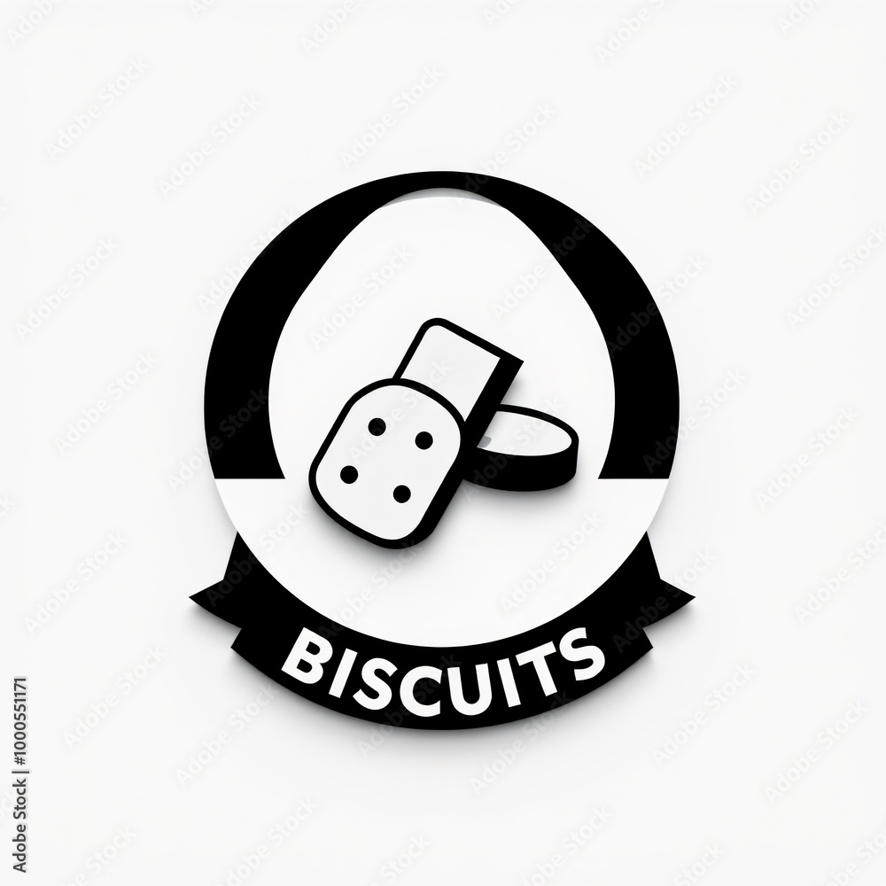 A bold black and white emblem featuring a biscuit and the word biscuits ...