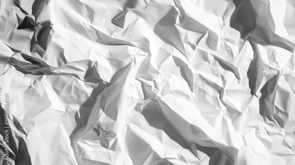 Close-up of crumpled white paper texture, with natural creases and ...