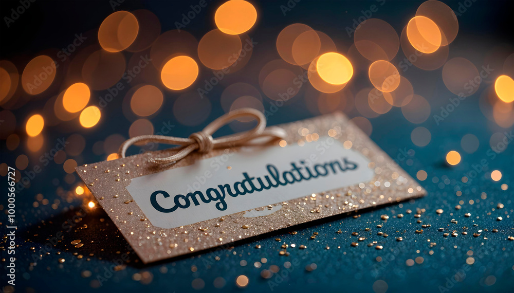 Congratulations card, with glitter and bokeh effect in the blue ...
