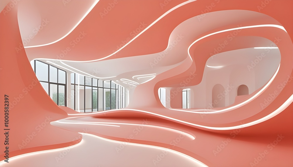 Fluid architectural design with organic shapes and gentle illumination ...