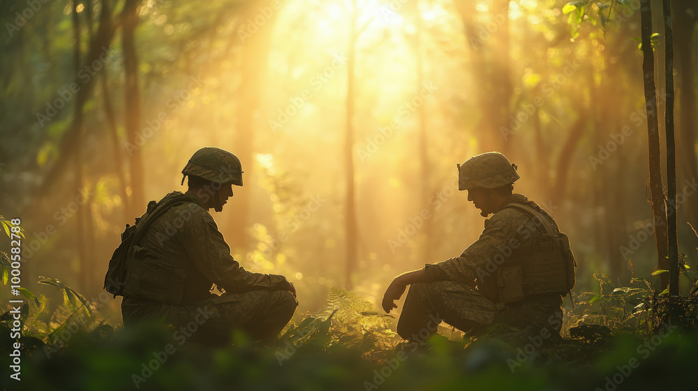 an intimate scene of soldiers helping each other in the midst of ...