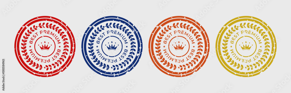 Four round stamps with text Best Premium and crown, ideal for branding ...
