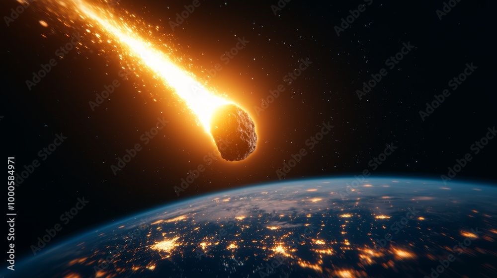 Large asteroid is approaching earth against background of endless space ...