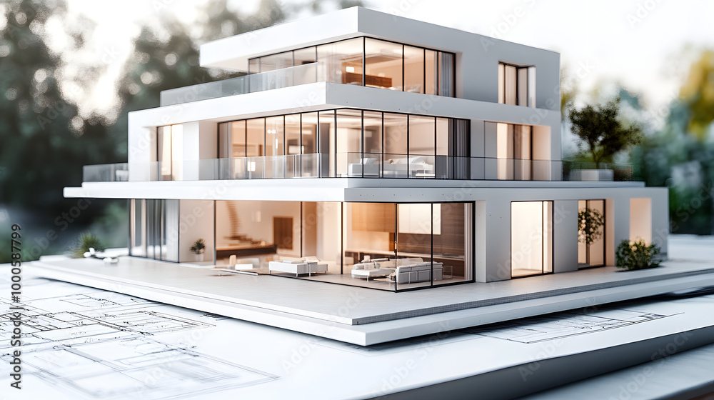 3D miniature model contemporary minimalist luxury new house ...