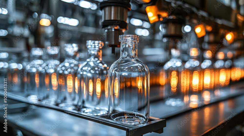 Industrial Manufacturing Production process Glass bottles being formed ...