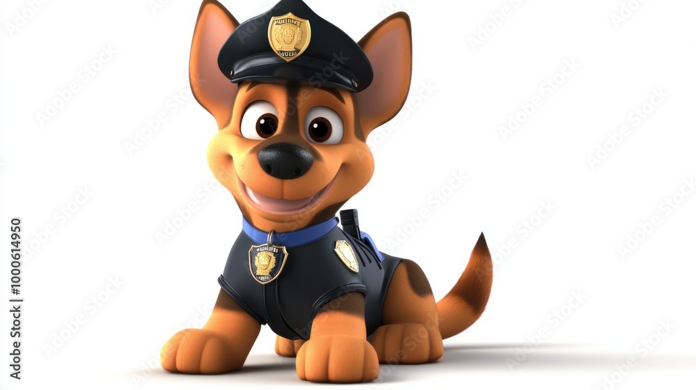 Adorable cartoon police dog wearing a police hat and badge, wagging its ...