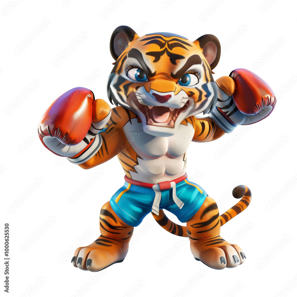 Cartoon tiger boxer ready to fight in a boxing match. Stock Photo ...
