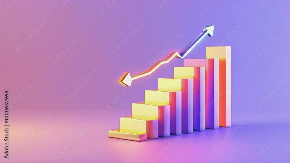 A colorful bar graph with an upward trend line, representing growth and ...