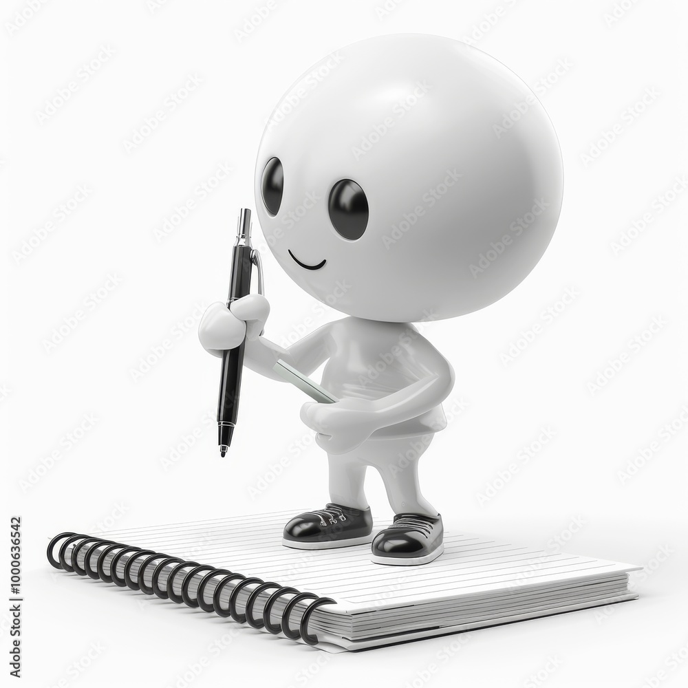 Cartoon 3D person writing notes in a planner Isolated white background ...