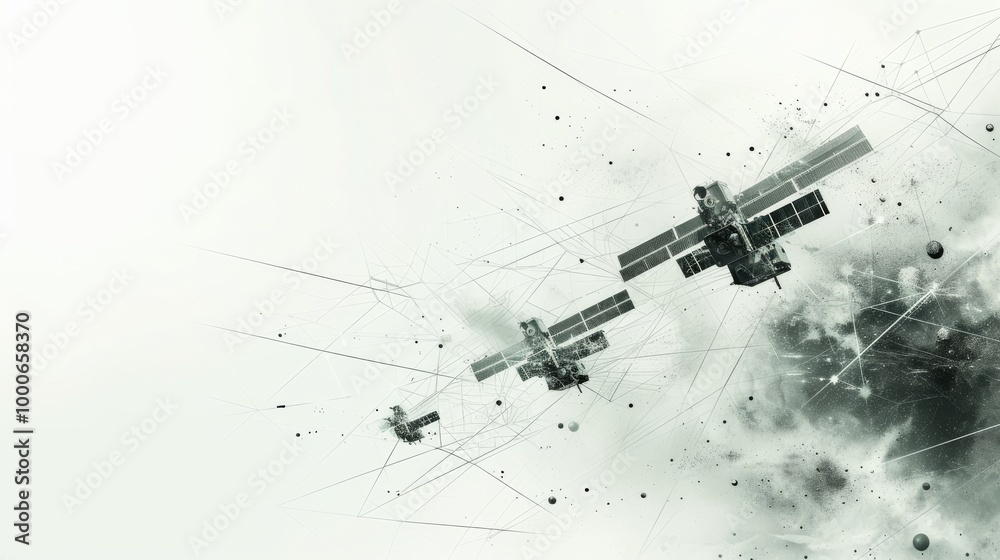 Multiple satellites orbiting through space, depicted in a sleek and ...