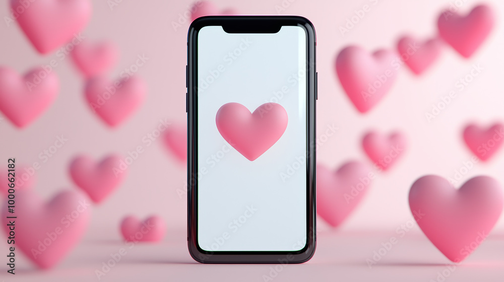 Adorable phone screen with heart shaped rewards and achievements ...