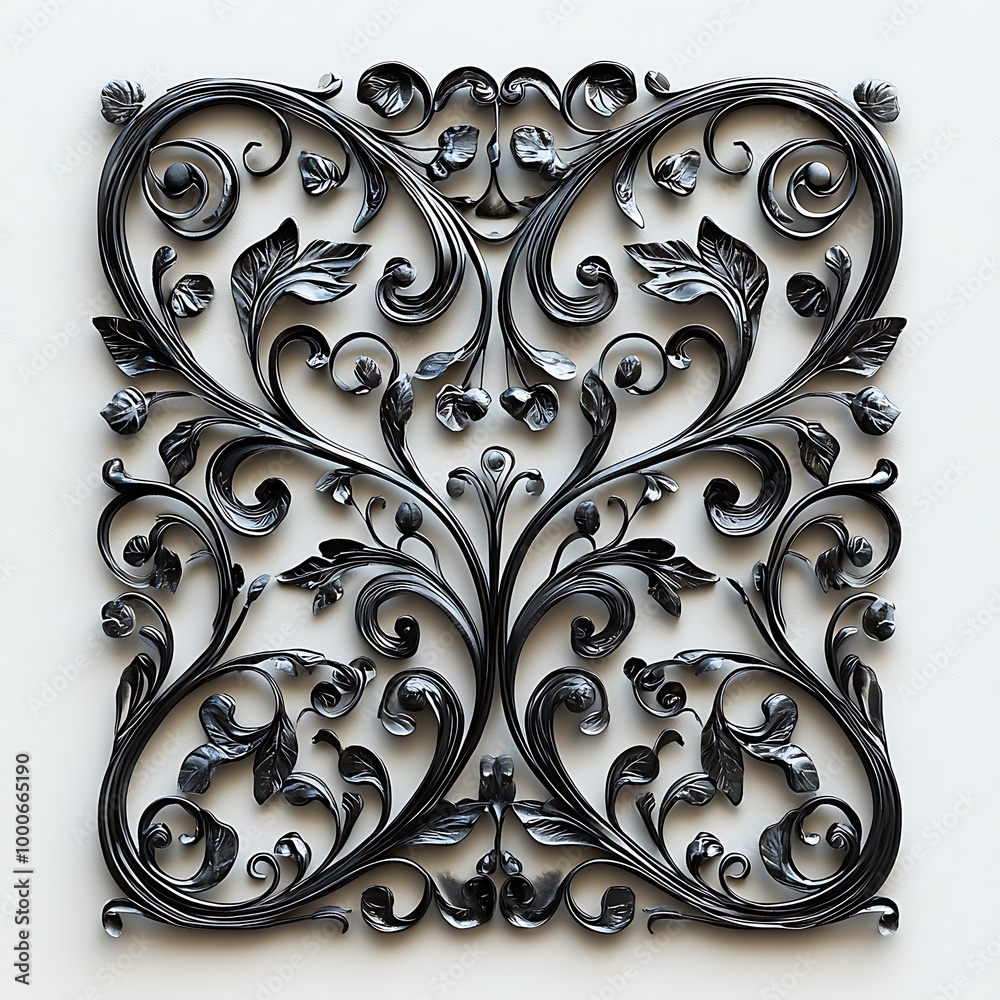 An ornate black wrought iron gate design, detailed and imposing ...