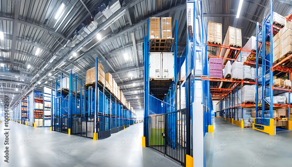 3D Render of Modern Warehouse Interior and Exterior with Clear View of ...