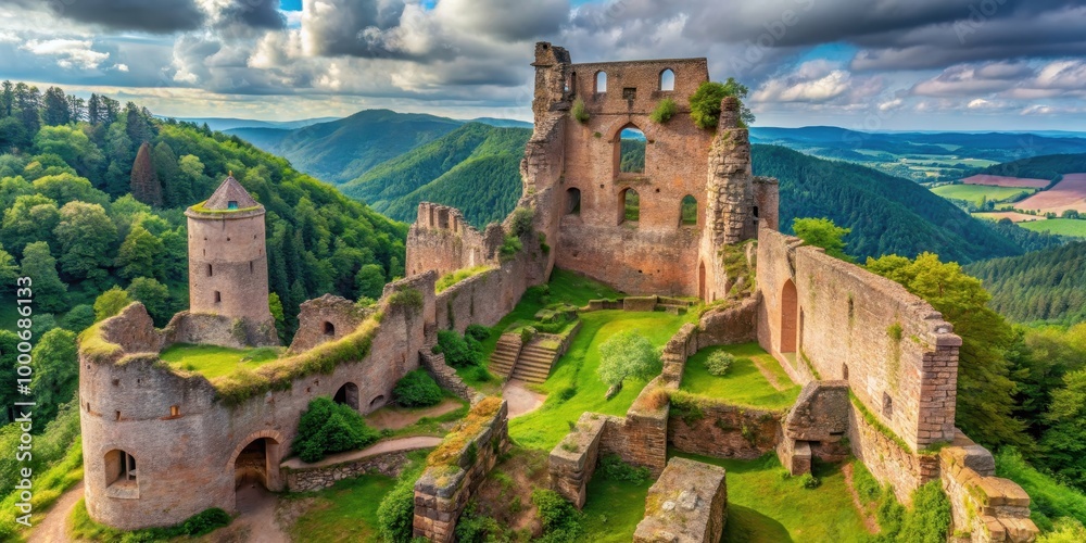 Ruins of Engelbourg Castle with the Witch's Eye in Thann, Vosges France ...