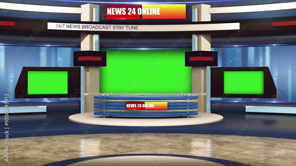 3d TV broadcast news virtual studio set green screen background ...
