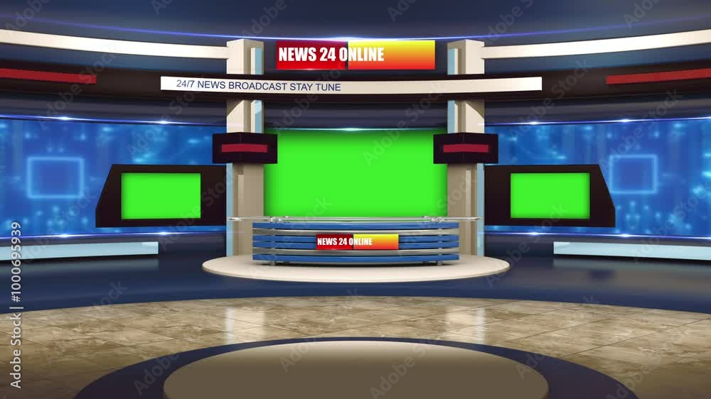3d TV broadcast news virtual studio set green screen background ...